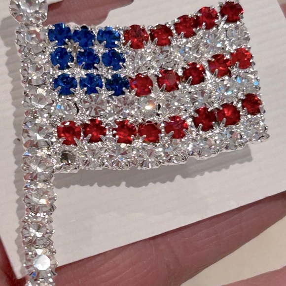 Jewelry | Vintage Rhinestone American Flay Pin Red White Blue Sparkling ...